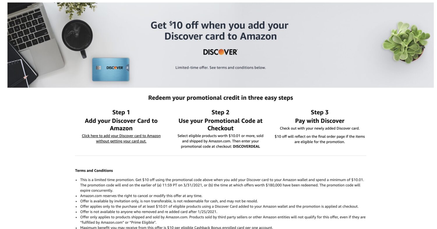 又送钱！Amazon 上添加 Discover 信用卡，获取 $10 折扣 - 美国信用卡 101