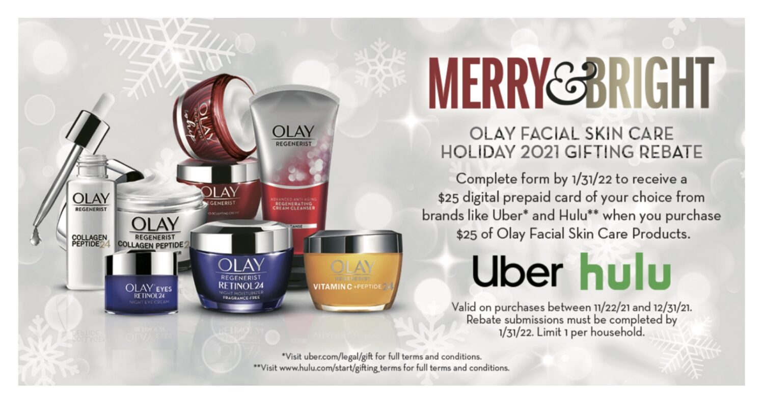 购买部分 Olay 产品满 $25，送 $25 GC（Uber、Hulu、Grubhub、Doordash 等） - 美国信用卡 101