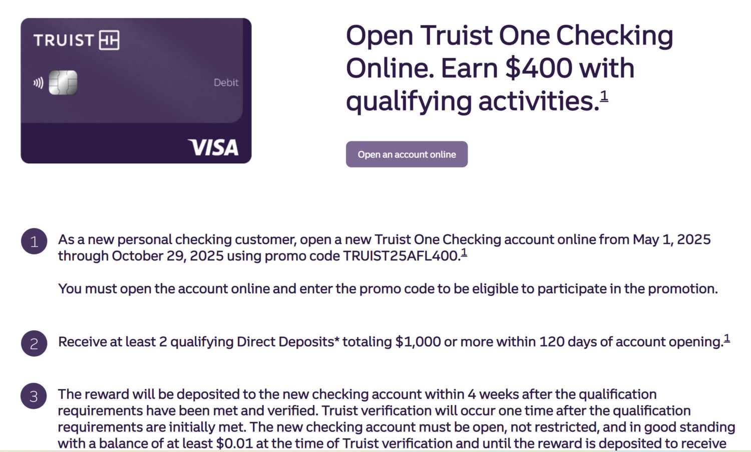 Truist Checking 介绍：$400 开户奖励，很好拿！ - 美国信用卡 101